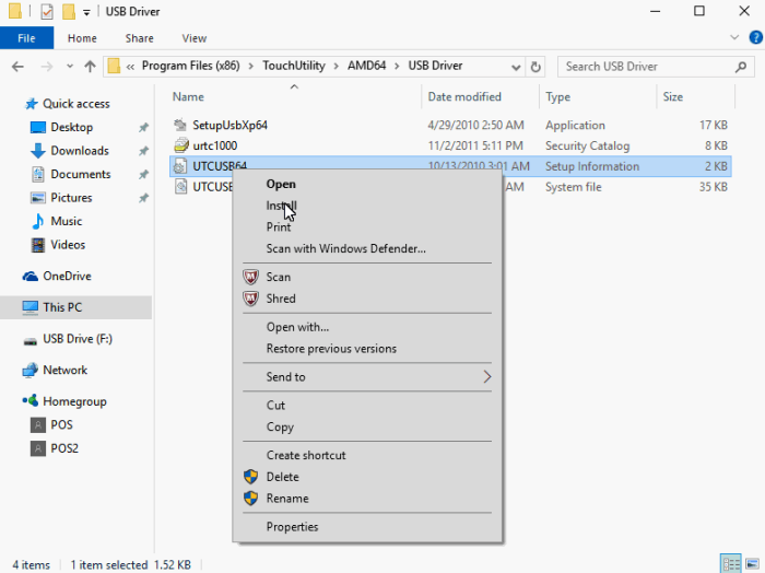 Issues installing Touch Utility in Windows 10 64bit. - POS-X